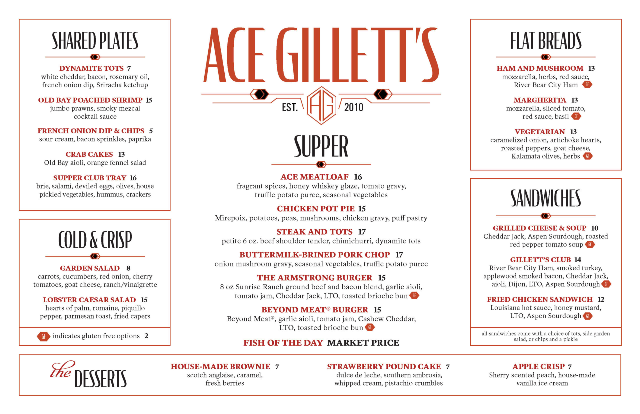 Ace Gillett's Lounge & Supper Club Menu | Drinks, Dinner & Dessert ...