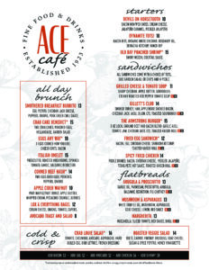 Ace Café Menu - Daily Brunch & Happy Hour - Ace Gilletts