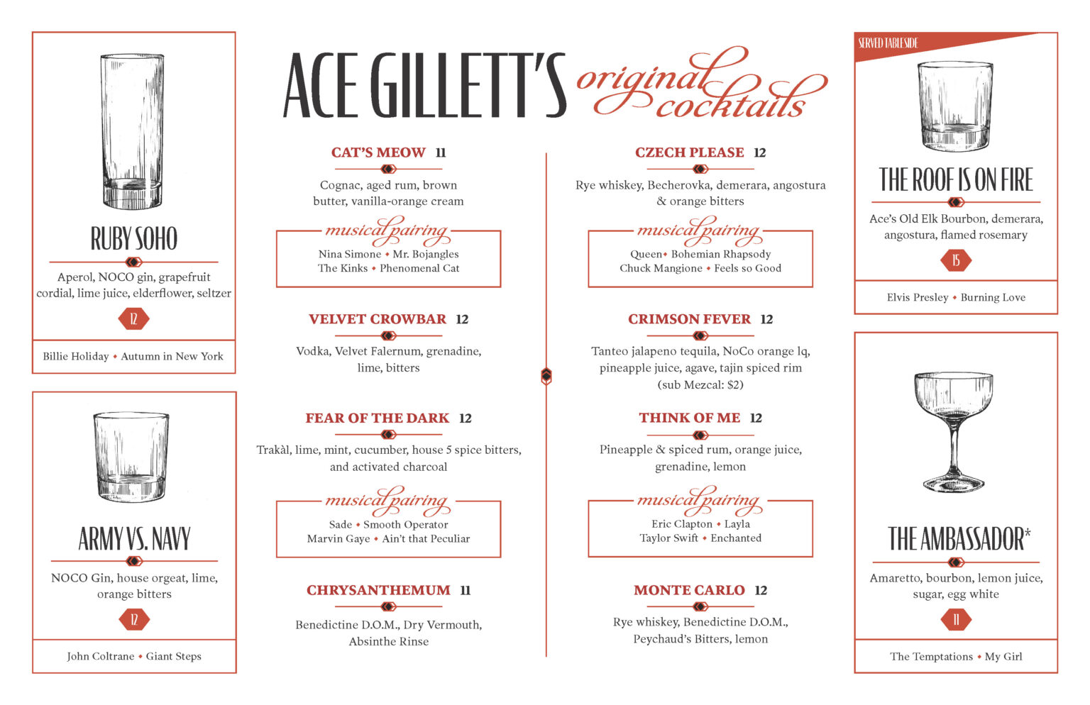 Ace Gillett's Menu - Drinks, Dinner & Dessert - Ace Gilletts