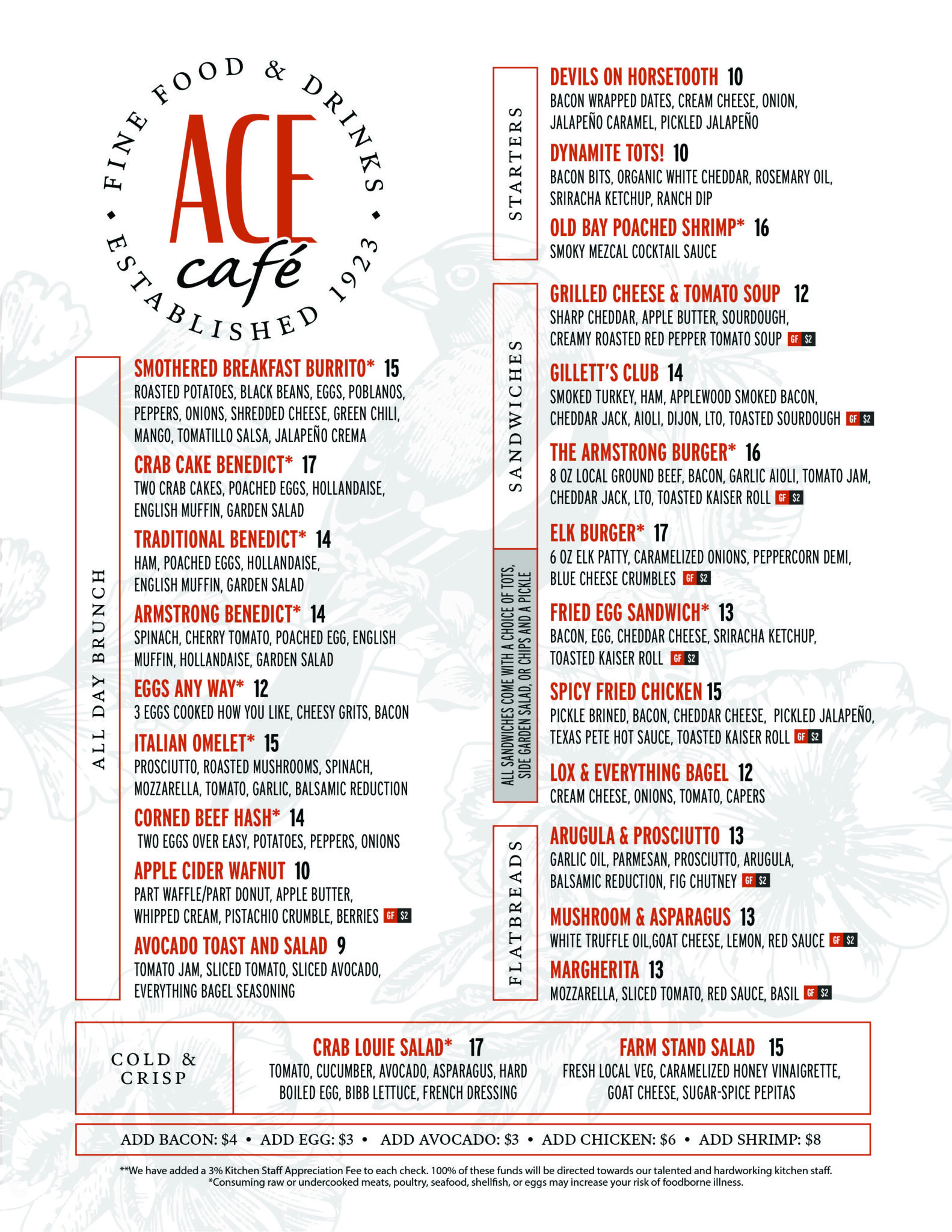 Ace Café Menu - Daily Brunch & Happy Hour - Ace Gilletts