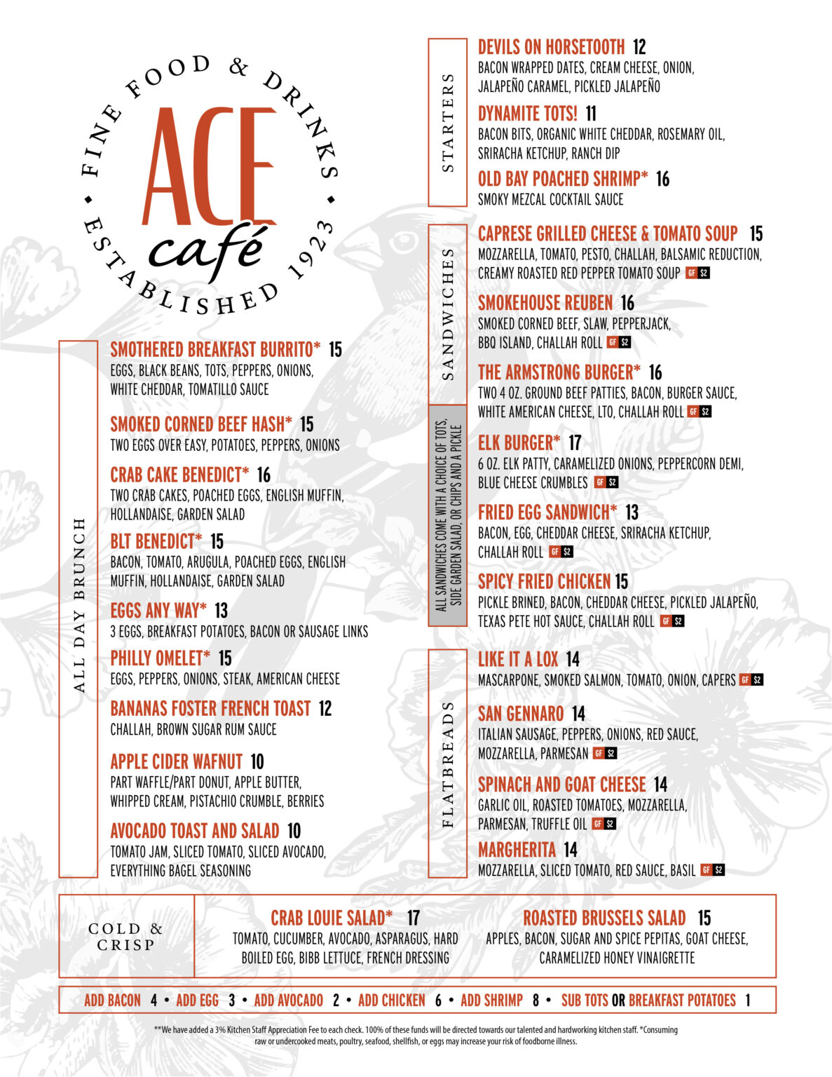 Ace Café Menu - Daily Brunch & Happy Hour - Ace Gilletts