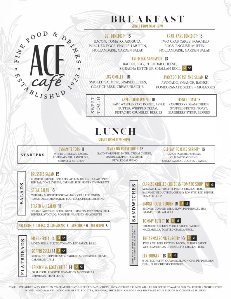 Ace Café Menu - Daily Brunch & Happy Hour - Ace Gilletts