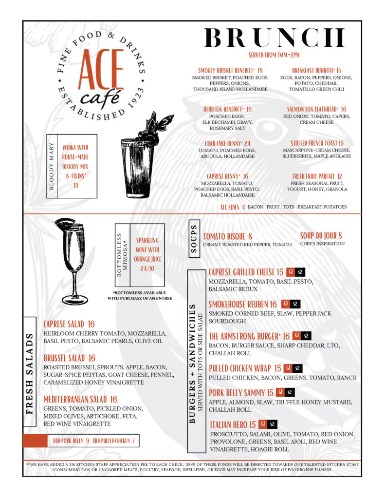 Ace Café Menu - Daily Brunch & Happy Hour - Ace Gilletts